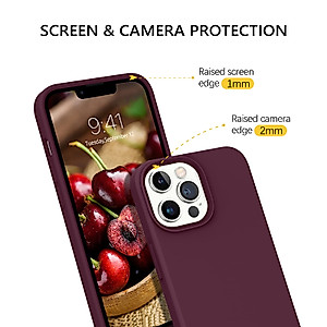 GUAGUA Compatible with iPhone 13 Pro Max Case 6.7 Inch Liquid Silicone Soft Gel Rubber Slim Microfiber Lining Cushion Texture Cover Shockproof Protective Phone Case for iPhone 13 Pro Max, Plum Red