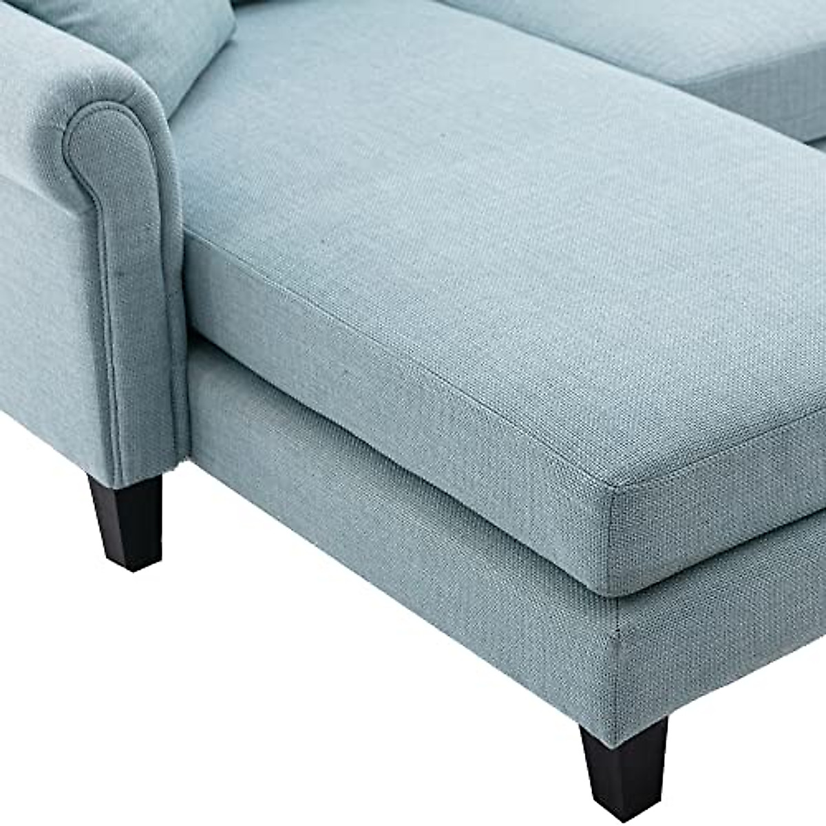 108.66"L Shape Corner Sofa with Ottoman and 2 Pillows U Shaped Long Couch for Living Room Sofa with Chaise Comfortable Modern Mid Century Sectional Sofa for Home Apartment Office (Light Blue)