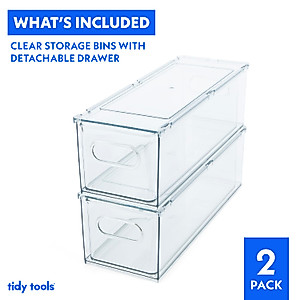 Tidy Tools Clear Refrigerator Organizer Bins For Pantry Organization and Food Storage, Stackable Plastic Storage Bins With Pull-Out Drawer – Kitchen and Pantry Storage Containers, 2 Pack