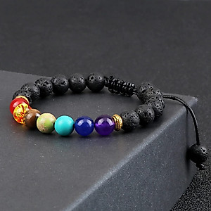 DRTMLY 8MM Lava Rock Chakra Bracelets, Adjustable Crystal and Healing Stone Bracelets, Braided Rope Beaded Bracelets for Women Men Spiritual Protection