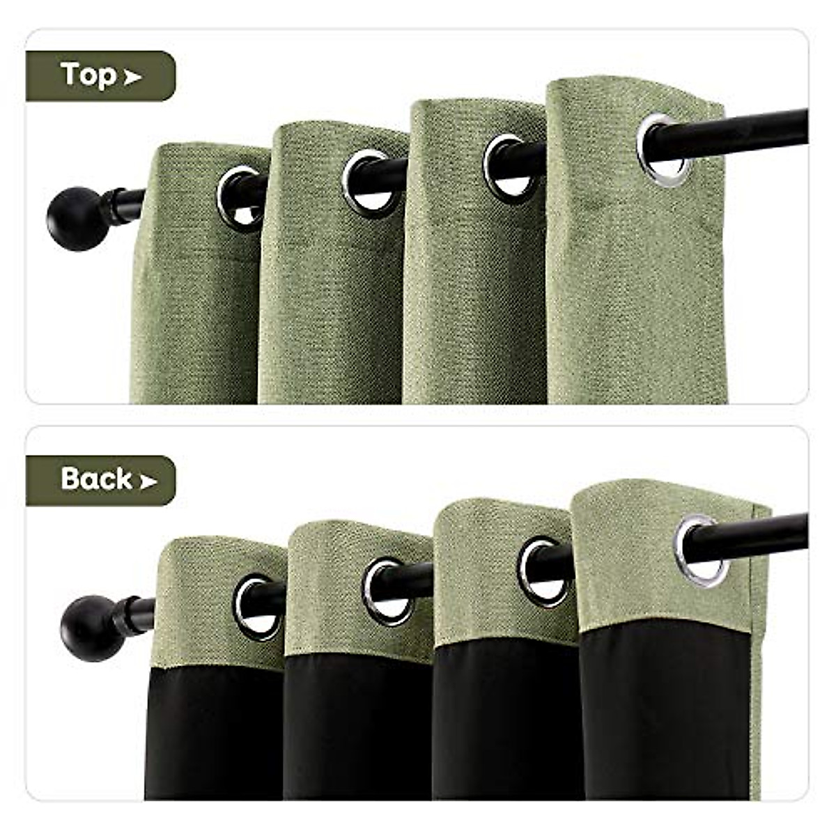 Anjee 100% Full Blackout Curtains for Bedroom 84 Inches Long 2 Panels Set, Textured Linen Living Room Darkening Curtain Light Blocking Window Drapes with Thermal Insulated Liner,Green,52 X 84 Inch