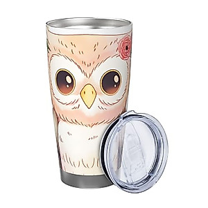 AYCZN Cute Owl Wreath 20 OZ Tumbler Stainless Steel Travel Coffee Mug, Flower Owl Insulated Water Bottle with Lid and Straws Leakproof Thermal Cup