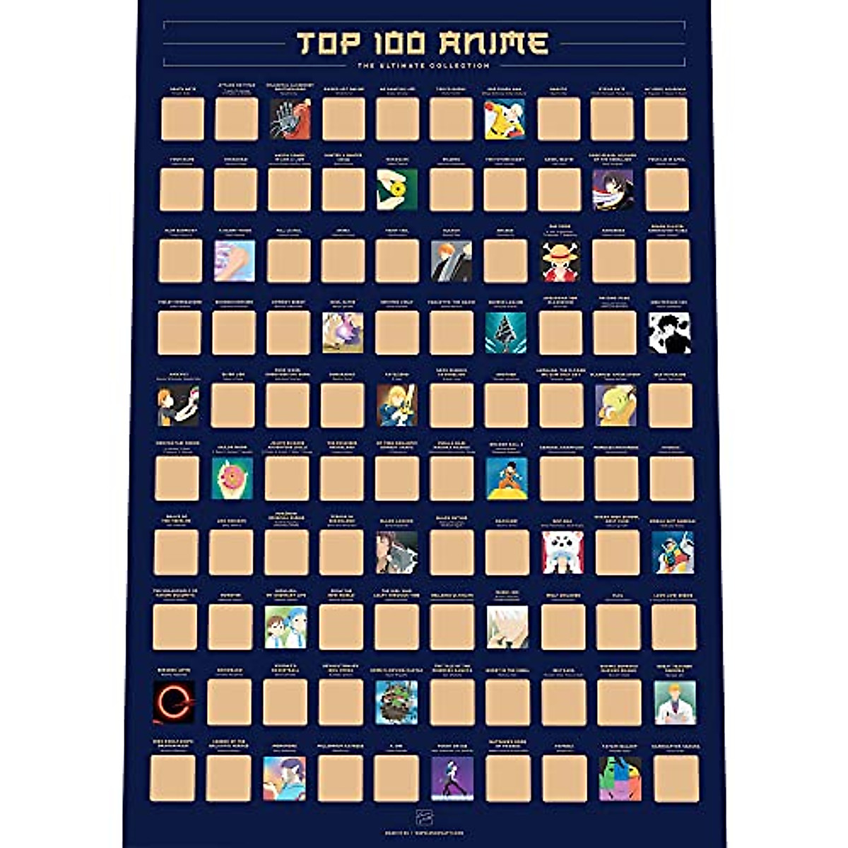 Enno Vatti 100 Anime Scratch Off Poster - Top Animes of All Time (16.5" x 23.4")- Ultimate Bucket List/Cool Anime Stuff- Best Gifts for Anime Lovers, Christmas, Easter, Valentine's Day