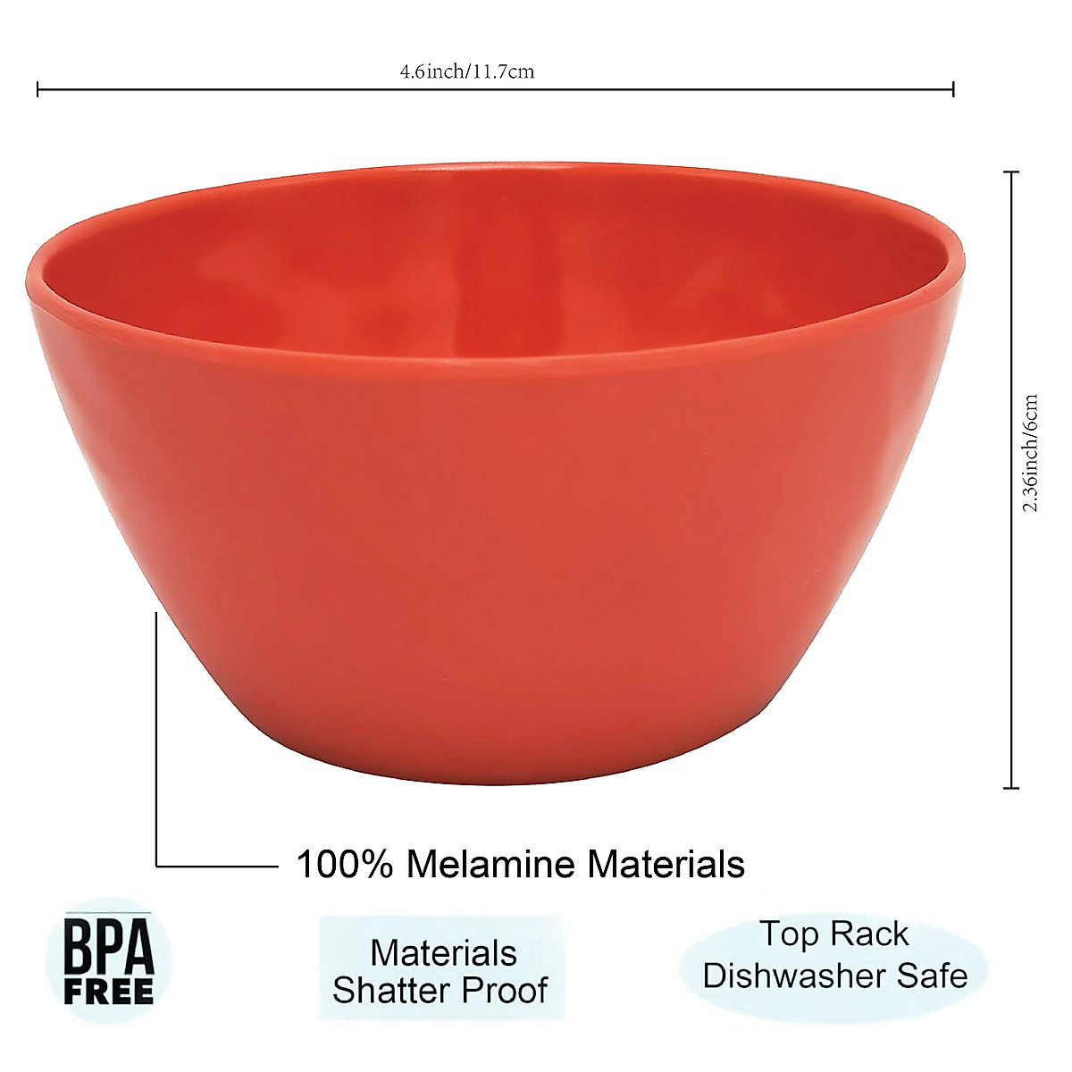 LOK-OSEMILE 4.6" Mini Bowl Set of 6 - Melamine Dinnerware - Small, Kids, Pasta - Multicolor