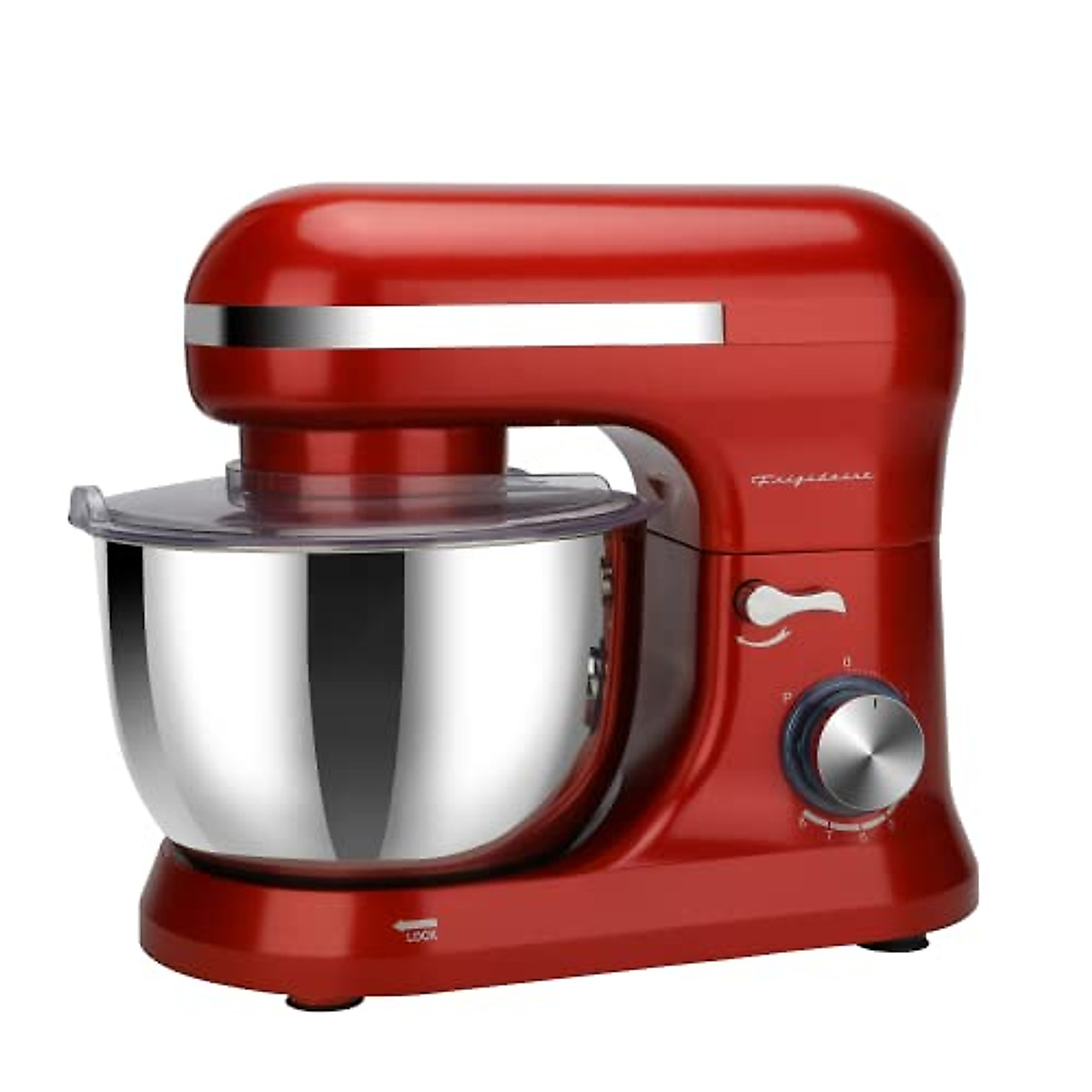 FRIGIDAIRE ESTM020-RED Retro Electric Stand Mixer, 4.75 Quart / 4.5L, 8 Speeds with Whisk, Dough Hook, Flat Beater Attachments, Splash Guard (RED)