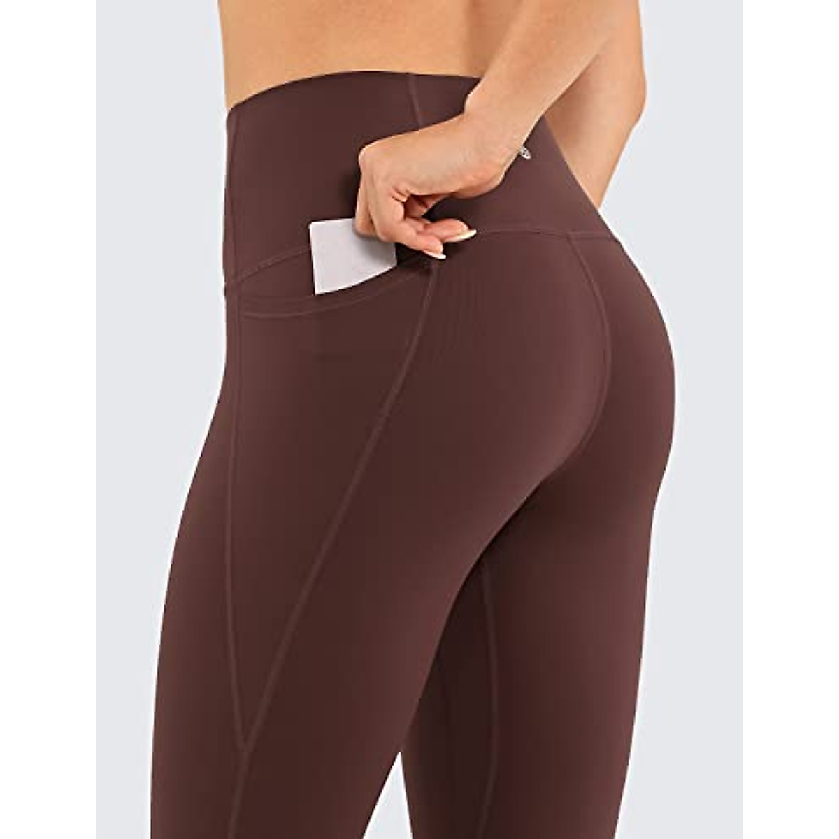 CRZ YOGA Womens Butterluxe Workout Leggings 28 Inches - High Waisted Gym Yoga Pants with Pockets Running Buttery Soft Taupe Large