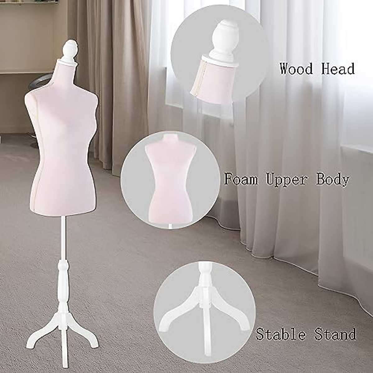 DRDINGRUI Female Mannequin Body, Pinnable Dress Form with Tripod Base for Dress Jewelry Display