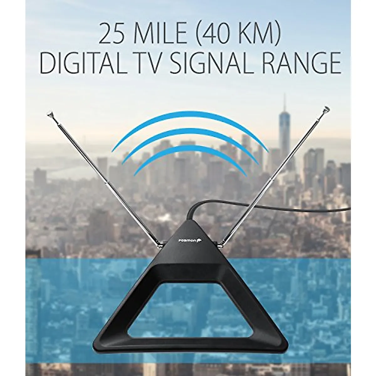 Fosmon HDTV Antenna 25-40 Miles Range, Indoor Rabbit Ear TV Antenna, Retractable Dipoles [Wall Mountable or Tabletop] with 5FT Cable Support 4K Ready, ATSC 3.0, UHF, VHF, 1080p Free TV Channel