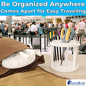 Eucatus Fast-Dry, Easy-Access Paint Brush Holder. Best Desk Organizer or Art Supplies Caddy for Home, School or Office. Store and Dry Makeup or Art Brushes, Scissors, Craft Tools and Accessories