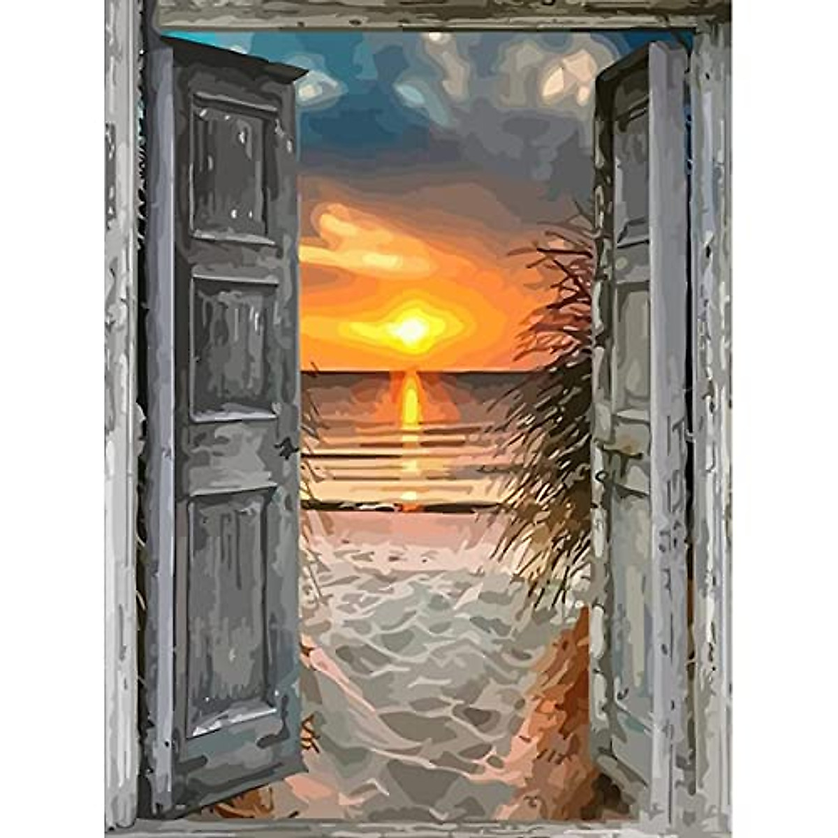 DOTZSO Door Diamond Painting Kits for Adults Diamond Art DIY Art Painting Wall Decoration for Gifts,DIY Painting for Adults' Paint-by-Number Kits Mosaic Making (12x16 Inches Beach Outside The)