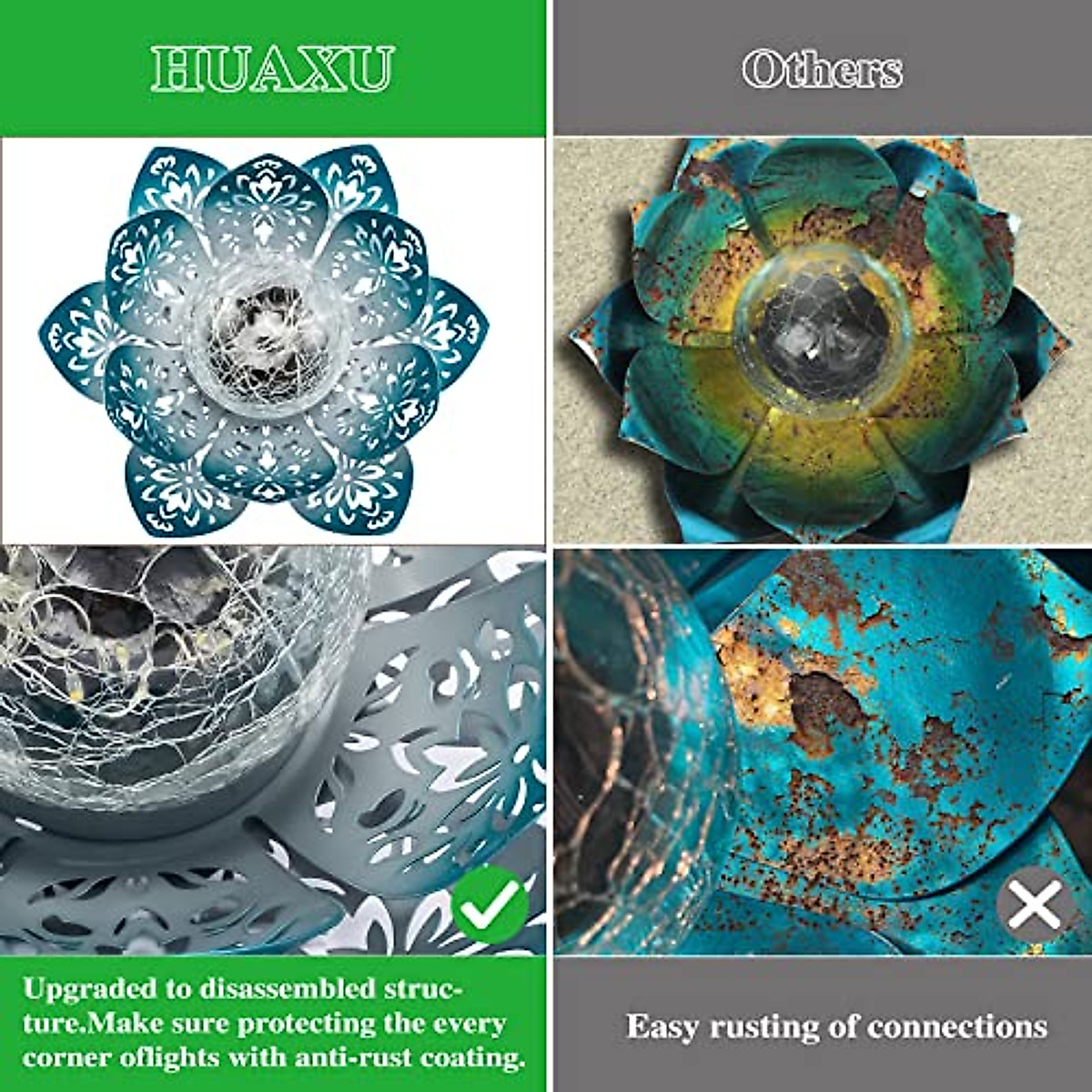 Huaxu Solar Garden Lights Outdoor Decorative - Bright Lotus Flower Table Lamp, Waterproof Solar Lights for Patio Pathway Yard Balcony Outside Decor