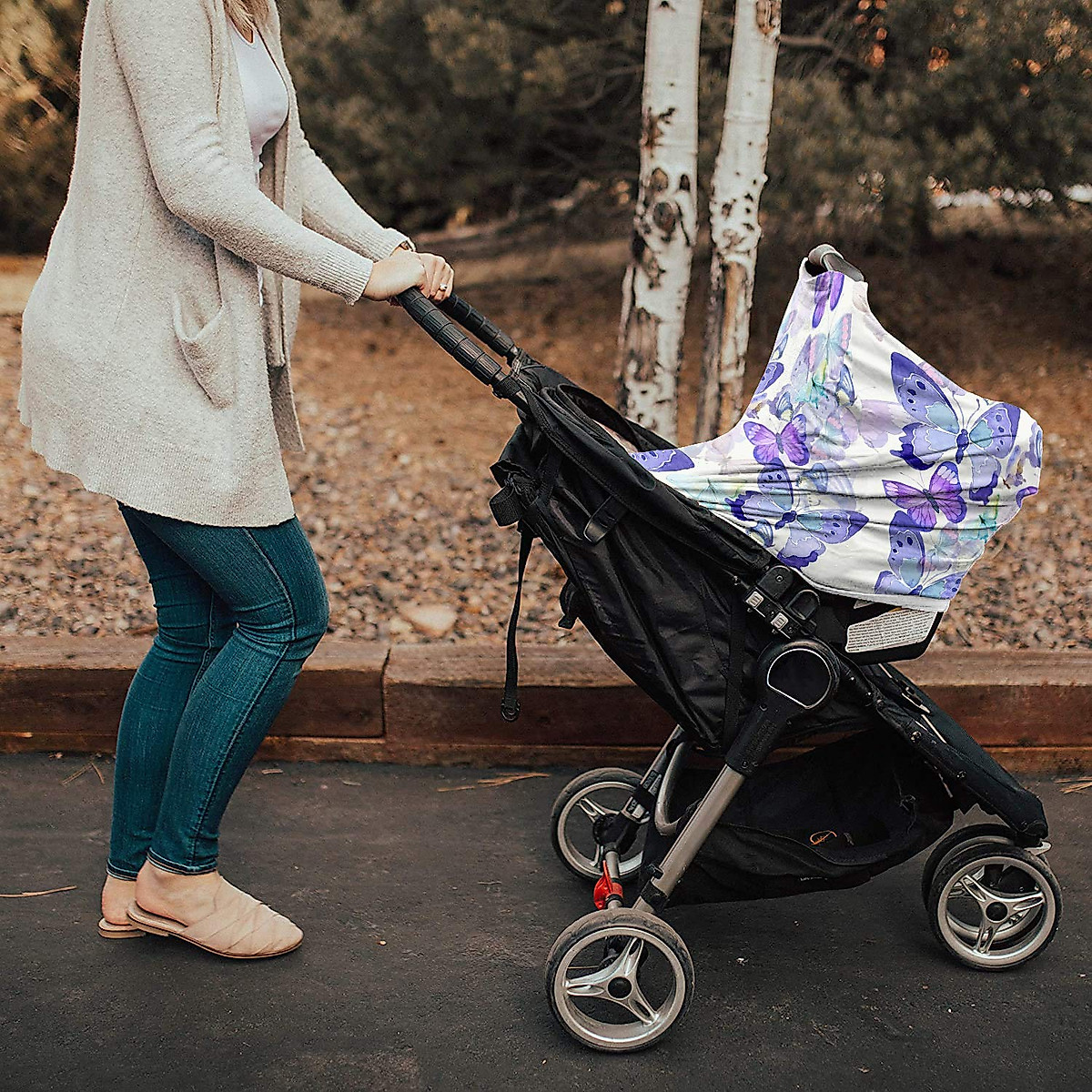 Butterflies Baby Car Seat Cover, Multi-Use Nursing Cover for Boys, Girls, Infants, Snug Warm Stroller Covers for Babies, Watercolors Butterfly Modern Art