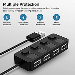 CUJUX USB 2.0 HUB Multi USB Splitter 4 Port Expander Multiple USB 2.0 Hub Use Power Adapter USB2.0 Hub with Switch for PC Computer (Color : White)