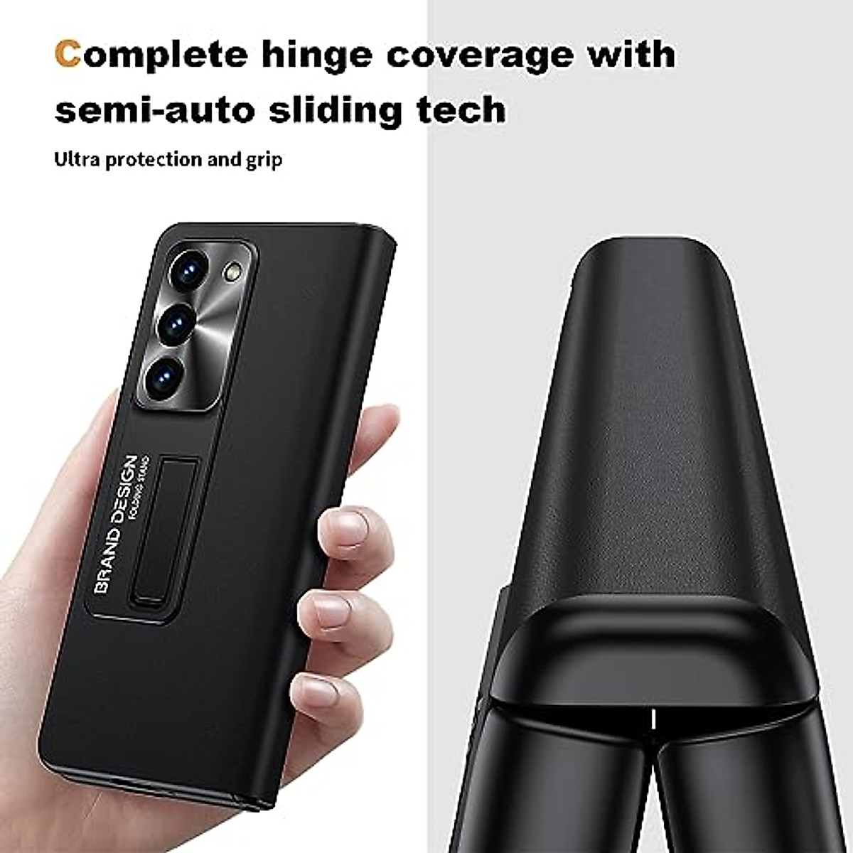 for Samsung Z-Fold-5 Case: Genuine Leather Galaxy Fold 5 Kickstand Case [Hinge Protection][Screen Protector] Skin Felling- Durable Shockproof Protective Phone Cover for Galaxy Fold 5 2023