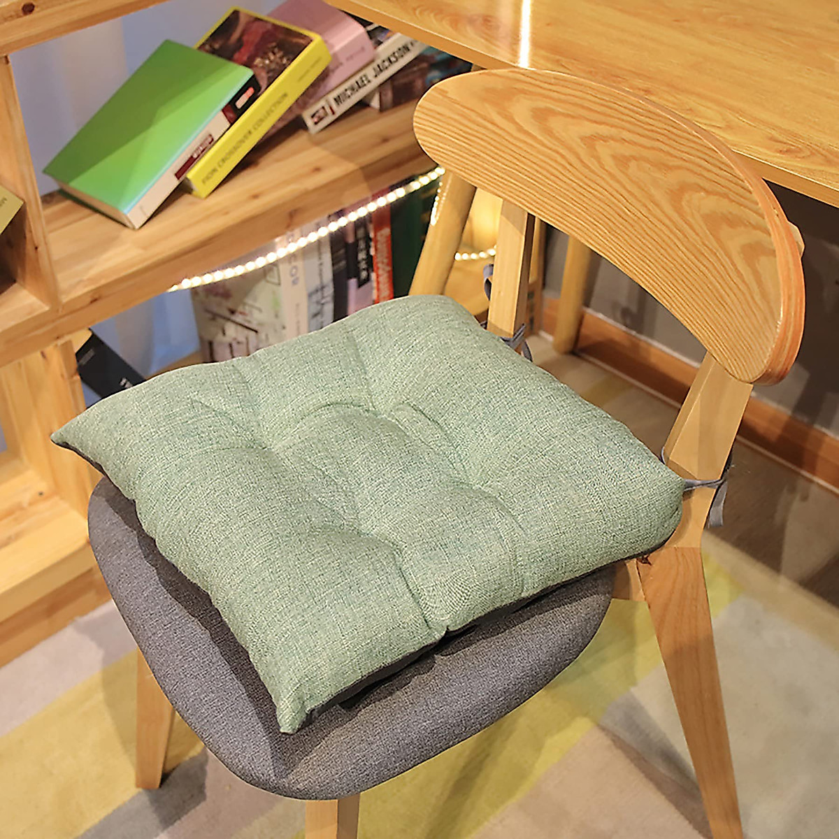 NINE GAD Chair Cushions for Dining Chairs 6 Pack - Cojines para Sillas De Comedor, Pads Set of 6, Non Skid Kitchen Sofa Office Room Decor (Green), 16 Inches