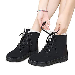 Alicegana Women Winter Boots Snow: Warm Cotton Fur Lined Winter Shoes Lace Up Comfortable Non Slip Ankle Platform Boots Outdoor