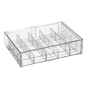 mDesign Divided Plastic Tea Organizer Bin with Drawer - Stackable Tea Bag Holder for Kitchen, Pantry, and Cabinet - Caddy with Small Dividers - 20 Sections - Lumiere Collection - Clear