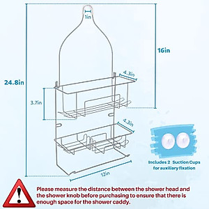 KeFanta Shower Caddy over Shower Head, Hanging Shower Organizer Rack, Bathroom Caddy for Shower, Rustproof Shampoo Holder Shelf, Silver