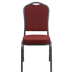 Flash Furniture HERCULES Series Crown Back Stacking Banquet Chair in Burgundy Patterned Fabric - Silver Vein Frame