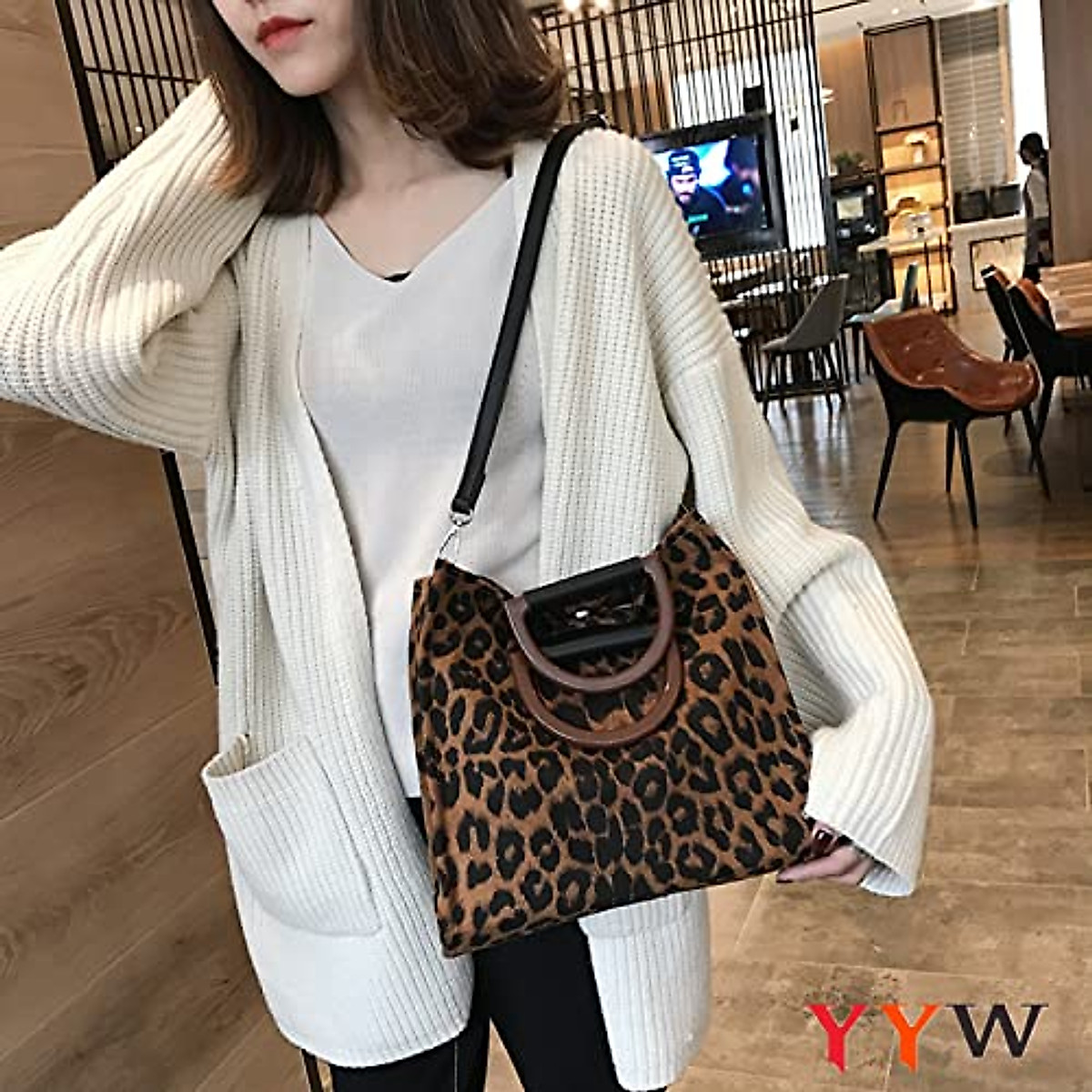 YYW Crossbody Bag for Women Medium Capacity Soft Satchel Handbags Leopard Pattern Clutch Purse Top Handle Bag (Brown)