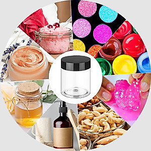 Hajoyful Plastic Jars with Lids 8OZ 36PCS,Small Cosmetic Slime Containers Clear Travel Round Jars Empty Refillable Sample Containers Leak Proof Pot with Black Lids for Lotion, Cream, Cosmetics