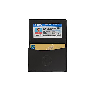 Leatherboss Genuine Leather Business Card Holder | Expandable Pocket, Credit Card & ID Slots | Stylish & Compact | Black