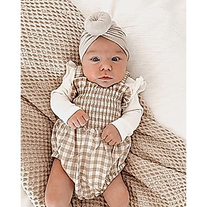 Newborn Baby Girl Bodysuit Sleeveless Halter Frill Romper One-piece Jumpsuit with Headband Summer Clothes Set (Khaki, 3-6 Months)