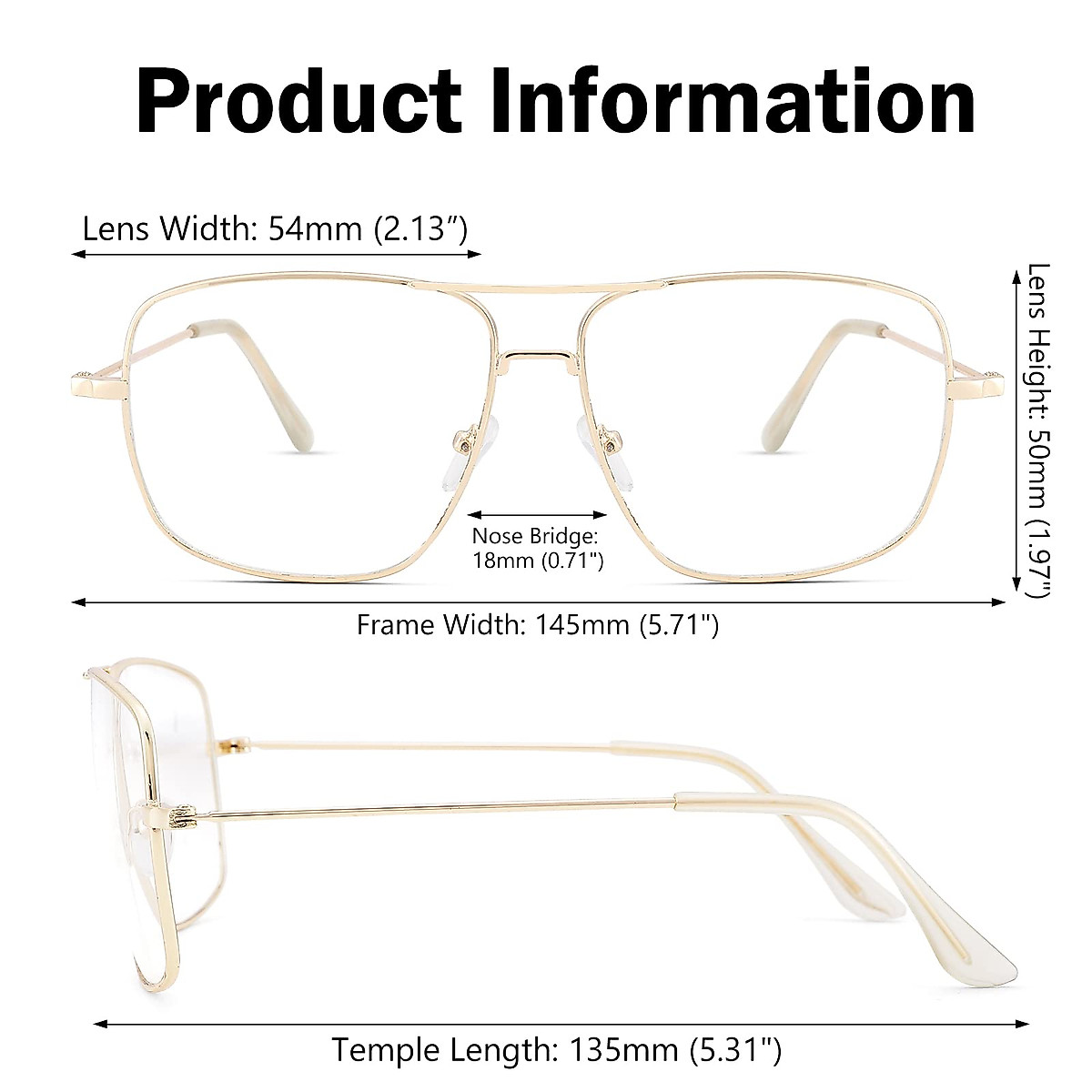 COASION Classic Non-prescription Clear Lens Eyeglasses Metal Frame Eyewear for Women Men (Gold)