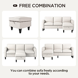 Yattem 78'' Convertible Sectional Sofa Couch：Beige L-Shaped Couches for Living Room with Reversible Chaise—3-Seat Modern Linen Sectional Couches for Living Room/Apartment/Studio/Small Space