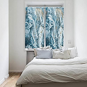 SSEVITEY Room Decorative Valances with Rod Pockets Marble Liquid Abstract Art Window Valance Curtains Blue White Gold Gradient Treatment 2 Panels Drapes for Kitchen Living Room Bathroom