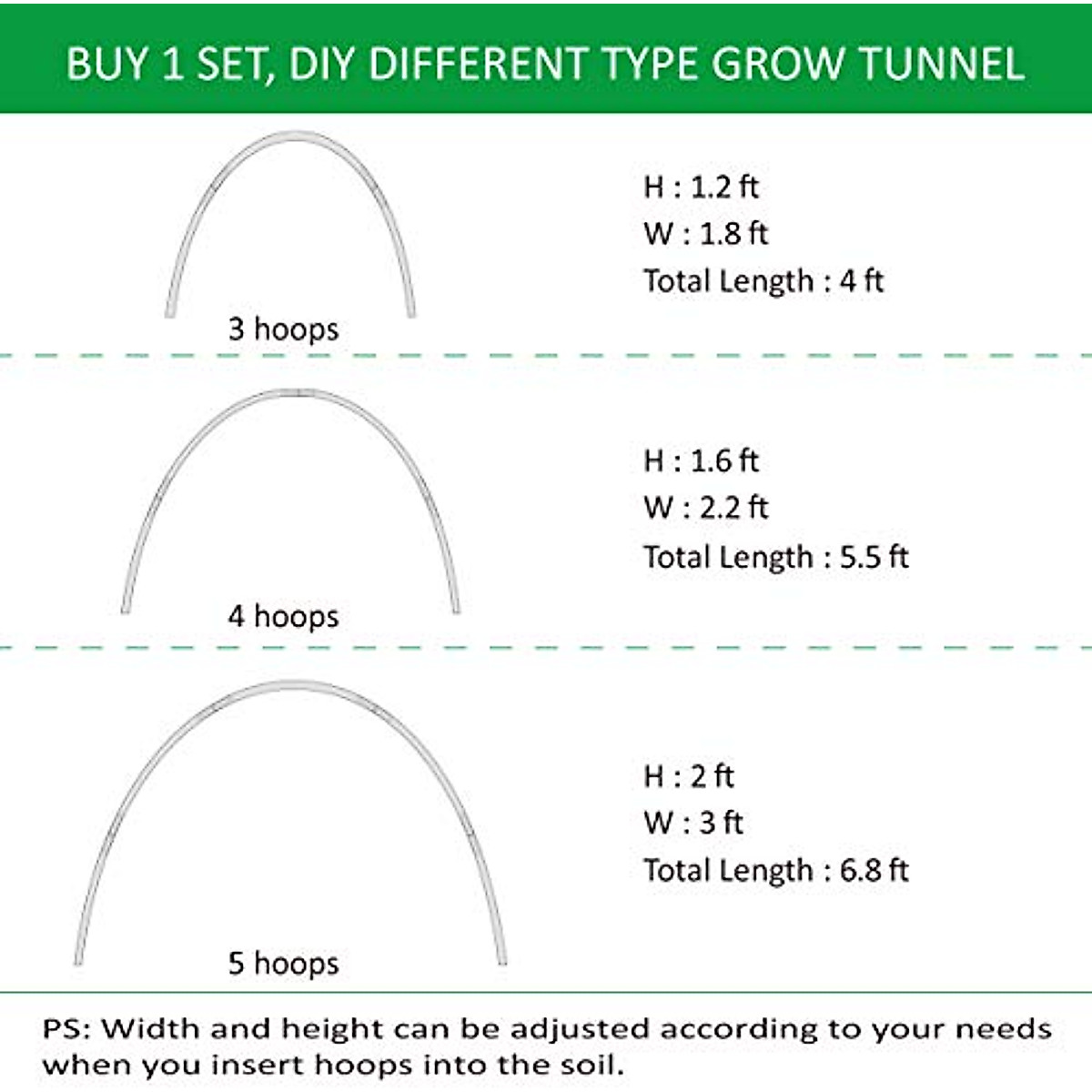 Gardzen DIY Hoops Grow Tunnel Mini Greenhouse, Garden Support Frame