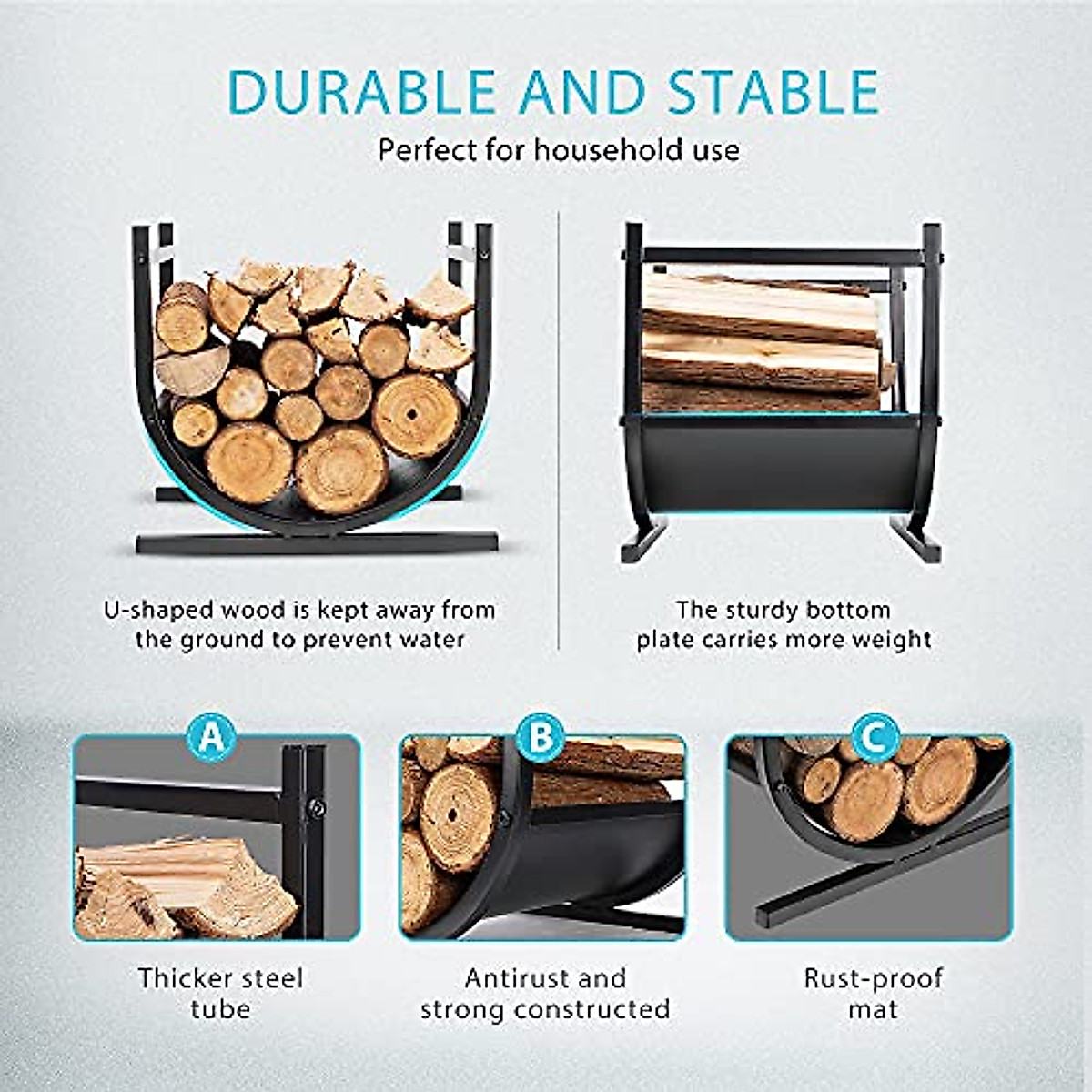 VIVOHOME 17 Inches Decorative Heavy Duty Firewood Storage Log Rack Wood Holder Indoor Outdoor Black