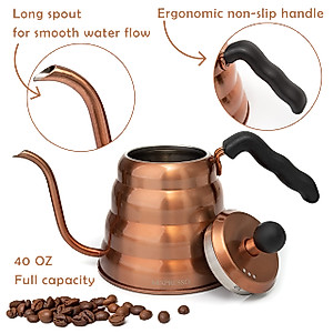 Mixpresso Gooseneck Pour Over Coffee Kettle, Barista Pour Control Design For Coffee & Tea High-Grade Stainless Steel 1.2 Liter (40 Oz) Drip Coffee Induction Cooker, Copper Stovetop Kettle