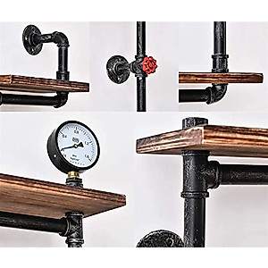 BOSURU Industrial Floating Pipe Wall Shelves Rustic Wood Shelving 4 Layer Ladder Hanging Bookshelf for Bedroom Office Decor