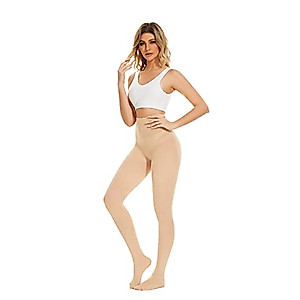 DUCMODA Women's 2-5 Pairs Semi-opaque Soft Tights Comfort High Waistband 70 Denier Pantyhose-Beige-2 Pairs-S-M