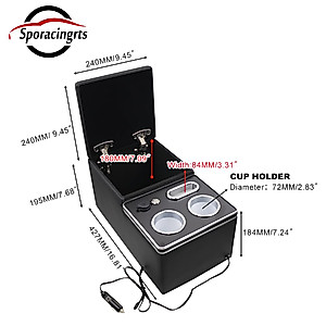 Sporacingrts Black Universal Enhanced Truck Seat Organizer with LED Light, USB Port, Cup Holders, and More - Car & Van & Truck Floor Cab Back Bench Seat Armrest Middle Storage Box-Contractor Console