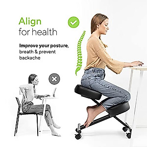 Luxton Home Ergonomic Kneeling Chair with Memory Foam Layer - Improves Posture - Adjustable Stool for Home and Office - Thick Comfortable Cushions
