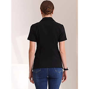 Allegra K Women's 1 Button Office Business Short Sleeve Blazer Jacket Small Black