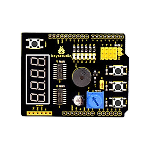 KEYESTUDIO Multi-Purpose Shield V2 with 4-Digit LED Display Module, Buttons and Buzzer for Arduinos Microcontroller for Mega, Electronic Programming Project