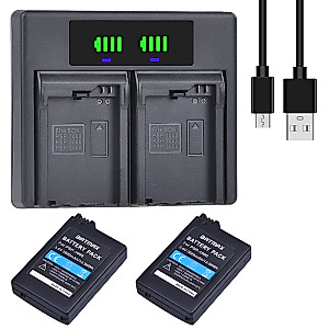 Batmax 2Pcs 3600mAh PSP 1000 Battery + LED Dual USB Charger Replacement with Type C Port for Sony PSP-1000 PSP-110 (1001, 1002, 1003, 1004, 1005, 1006, 1007, 1008, 1010), PSP Fat Console