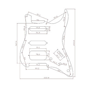 KAISH 11 Hole American Modern Strat Style HSS Pickguard 2-Screw Round Corner Humbucking Pickup Mounting for Stratocaster/Strat Black 3 Ply