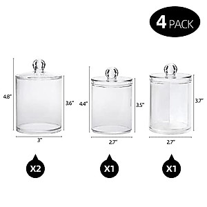 Tbestmax 12 oz, 10 oz Qtip Holder, 4 Pcs Clear Restroom Bathroom Organizers and Storage Containers for Cotton Ball, Cotton Swab, Cotton Round Pads, Floss, Plastic Apothecary Jars Set with Lids
