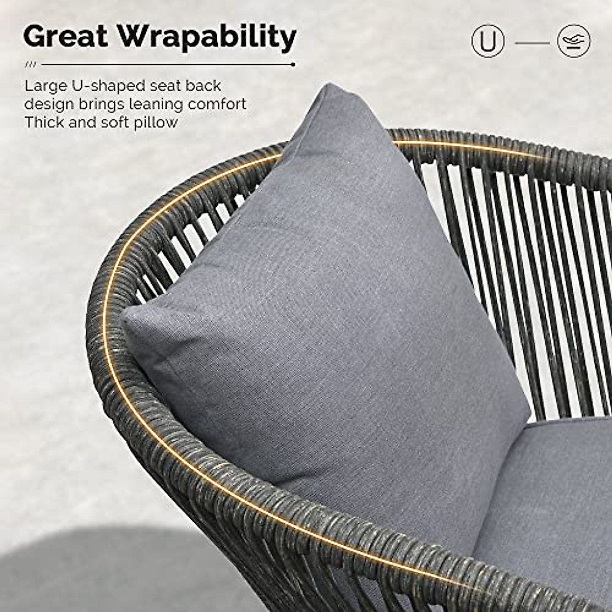 PURPLE LEAF 9 Pieces Patio Dining Sets All-Weather Wicker Outdoor Patio Furniture with Table All Aluminum Frame for Lawn Garden Backyard Deck Outdoor Dining Sets with Cushions and Pillows, Grey