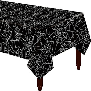 Hamonical 54x107 Inch Halloween Tablecloth, Black Rectangular Spider Web Table Cover, Spillproof Washable PVC Table Topper, Perfect for Halloween Decoration, Dinner Parties