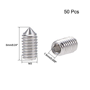 uxcell 50Pcs M3x6mm Internal Hex Socket Set Grub Screws Cone Point 304 Stainless Steel Screw