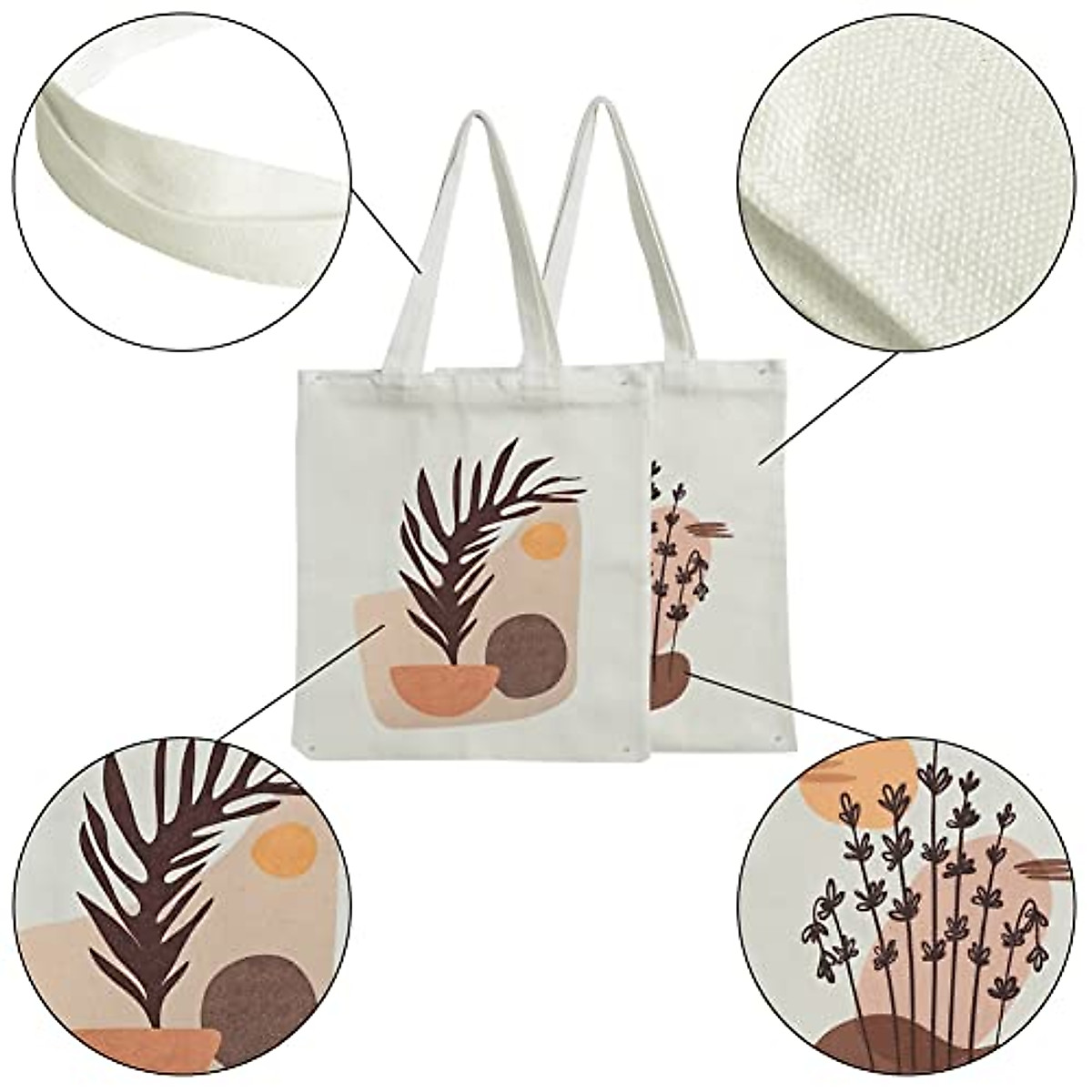 2Pcs Canvas Tote Bag for Women Aesthetic Tote Bag Reusable Flower Tote Bag with Handles for Shopping School Supplies
