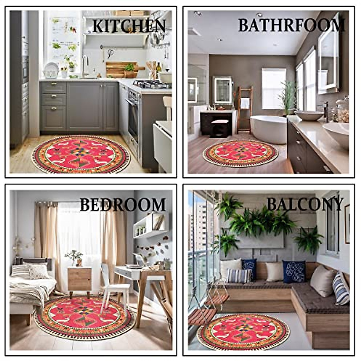 Erwinmu 2.6FT Tribal Round Area Rug for Bedroom Entryway Foyer - Persian Small Round Rug Soft Living Room Carpet Entryway Foyer Non-Slip Easy to Clean