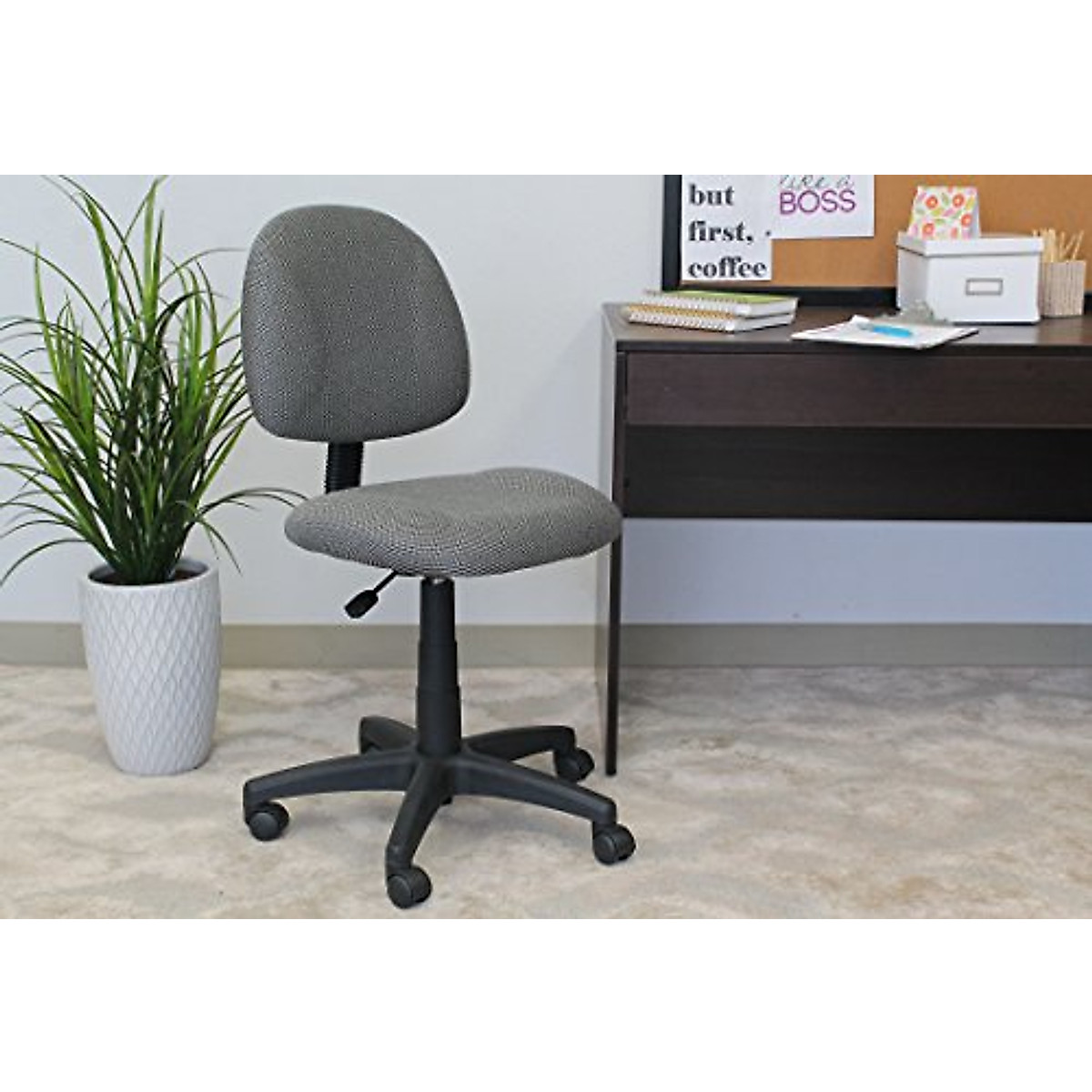 Boss Office Products Perfect Posture Delux Fabric Task Chair without Arms in Grey