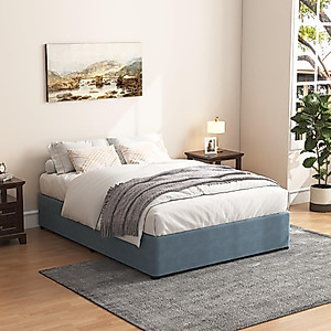 Seiugaga 18 Inch King Bed Frame with Fabric Cover - Needed Heavy Duty Metal Platform Bed Frames King Size Space Under Double Basic Steel Slats Platform