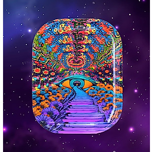 Impressed Cosmic 90s Retro Eye Rolling Tray for Men & Women – Trippy Abstract Aesthetic 7" X 5" Small Red Mini Size Cool Rolling Tray for Girls & Guys - Metal Design Raw Tobacco Smoking Accessories
